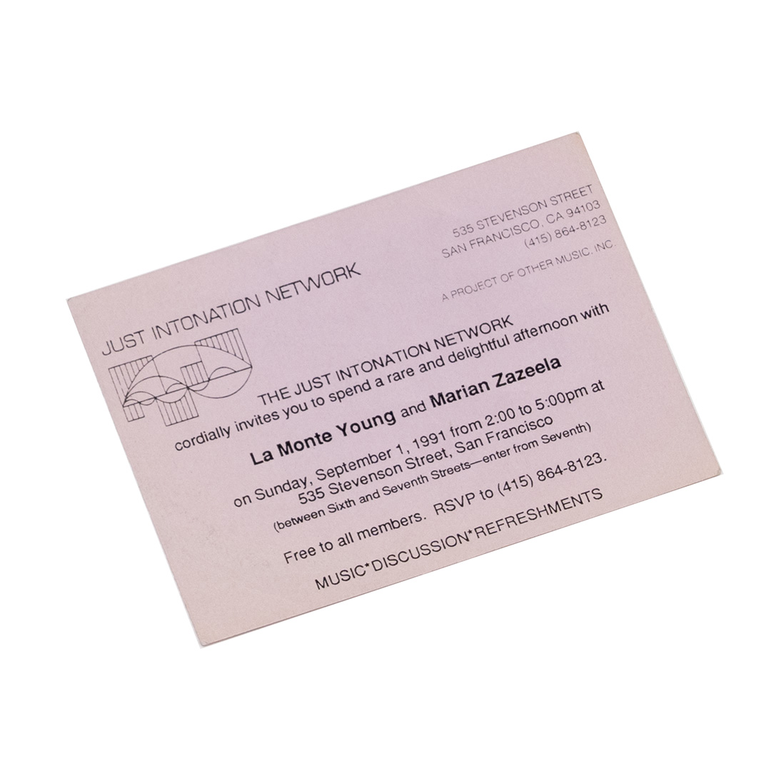 La Monte Young, Marian Zazeela – Just Intonation Network invitation ...